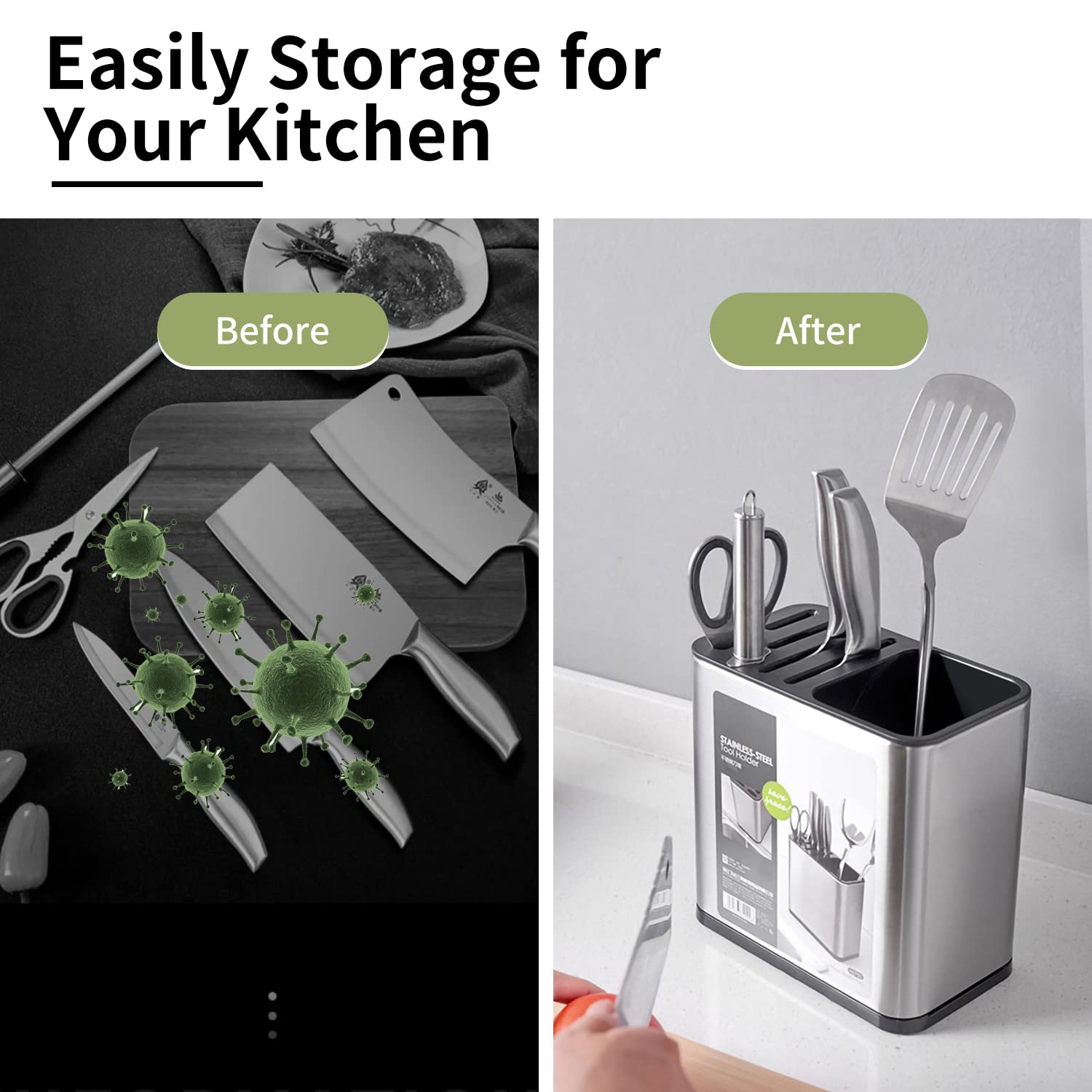 WanWanKa Kitchen Utensil Holder, Rotating Stainless Steel Utensil Caddy with Removable Divider, Countertop Utensil Organizer with Detachable Base