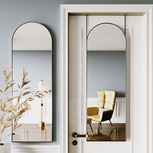 Protylctaster Over The Door Mirror Full Length,48"x14"Full Length Mirror for Door,Over Door Mirror,Mirrors for Bedroom,Hanging Mirror for Door,Arched Mirror Black,Aluminum Alloy Frame(Black)