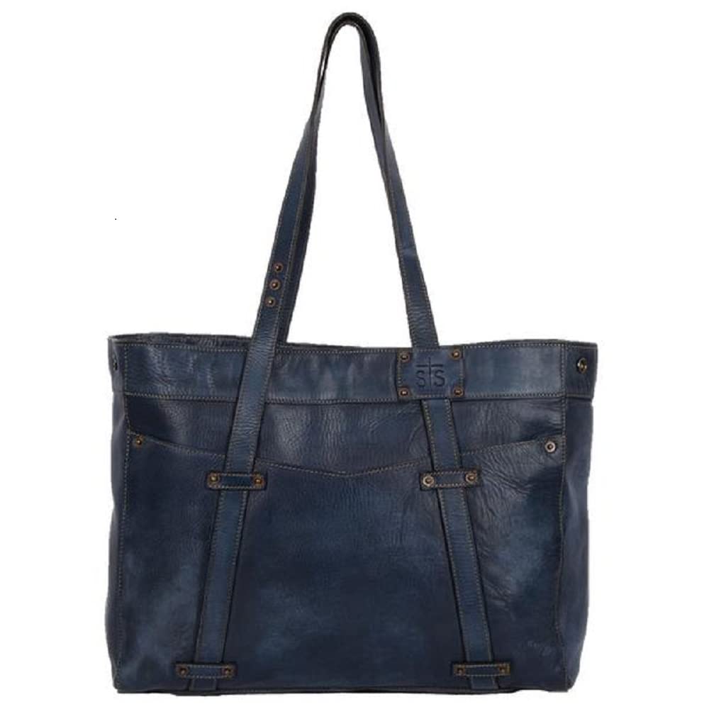 STS Ranchwear Denim Leather Large Tote Blue One Size