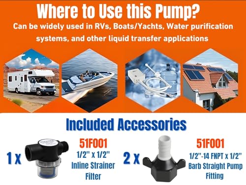 Seaflo 42 Series Diaphragm Pump with Bypass for Reduced Cycling 12V/24V 3.0GPM 55PSI (12 Volts)