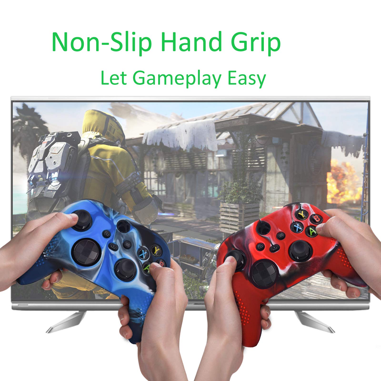 Xbox Series X Controller Skin, Silicone Grips for Xbox Series X/S Controller Cover Anti Slip Grip Case Protector(BlueCamo) - 8pcs Pro Thumb Grips