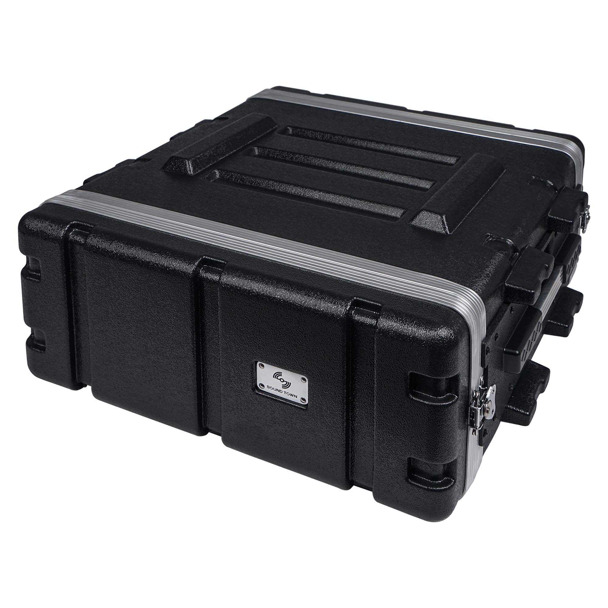 Sound Town Lightweight 2U PA DJ Rack/Road Case with ABS Construction, 19β Depth and Heavy-Duty Latches (STRC-A2U)
