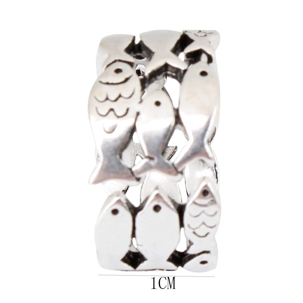 SOURBAN School Fish Open Knuckle Ring Hollow Vintage Geometric Wide Punk Party Adjustable Band