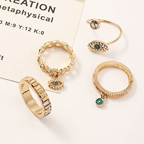 Sillaget Crystal Knuckle Rings Set Star Moon Rhinestone Boho Stackable Finger Rings Midi Ring for Women Gold Joint Rings (4PCS) (F)