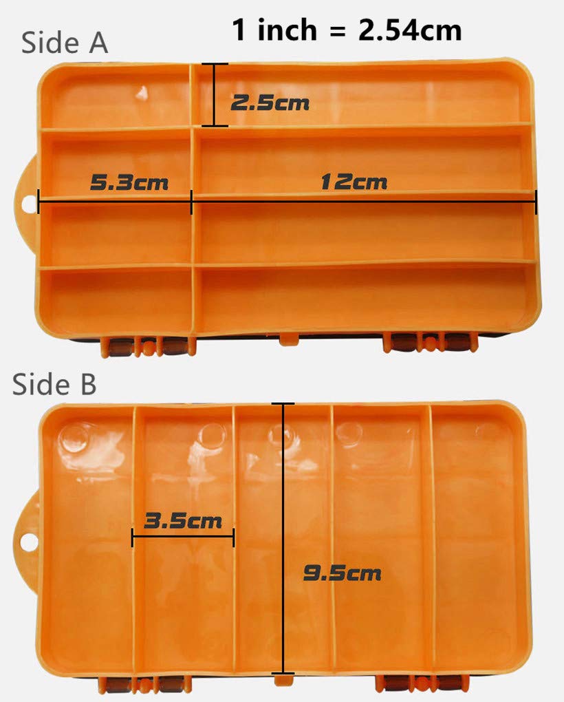 Toasis Two Sided Plastic Box Fishing Lure Storage Container Organizer Small Fishing Tackle Box (Orange)