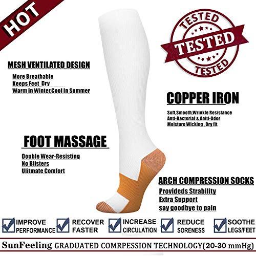 SunFeeling Compression Socks for Women & Men Circulation (3 Pairs) - Best Support for Athletic Running Nurses Recovery Travel,Large-X-Large
