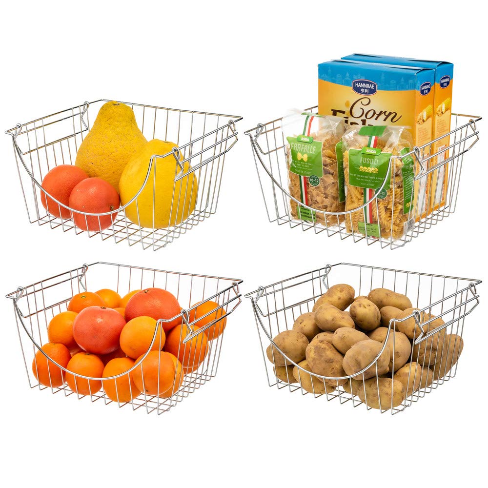 SANNO Stackable Baskets Organizer Bin Stacking Wire Baskets for Home Kitchen Storage, Hanging Garage Tool Organizer, Office and Bathroom Shelves, Large Fruit Basket,set of 2