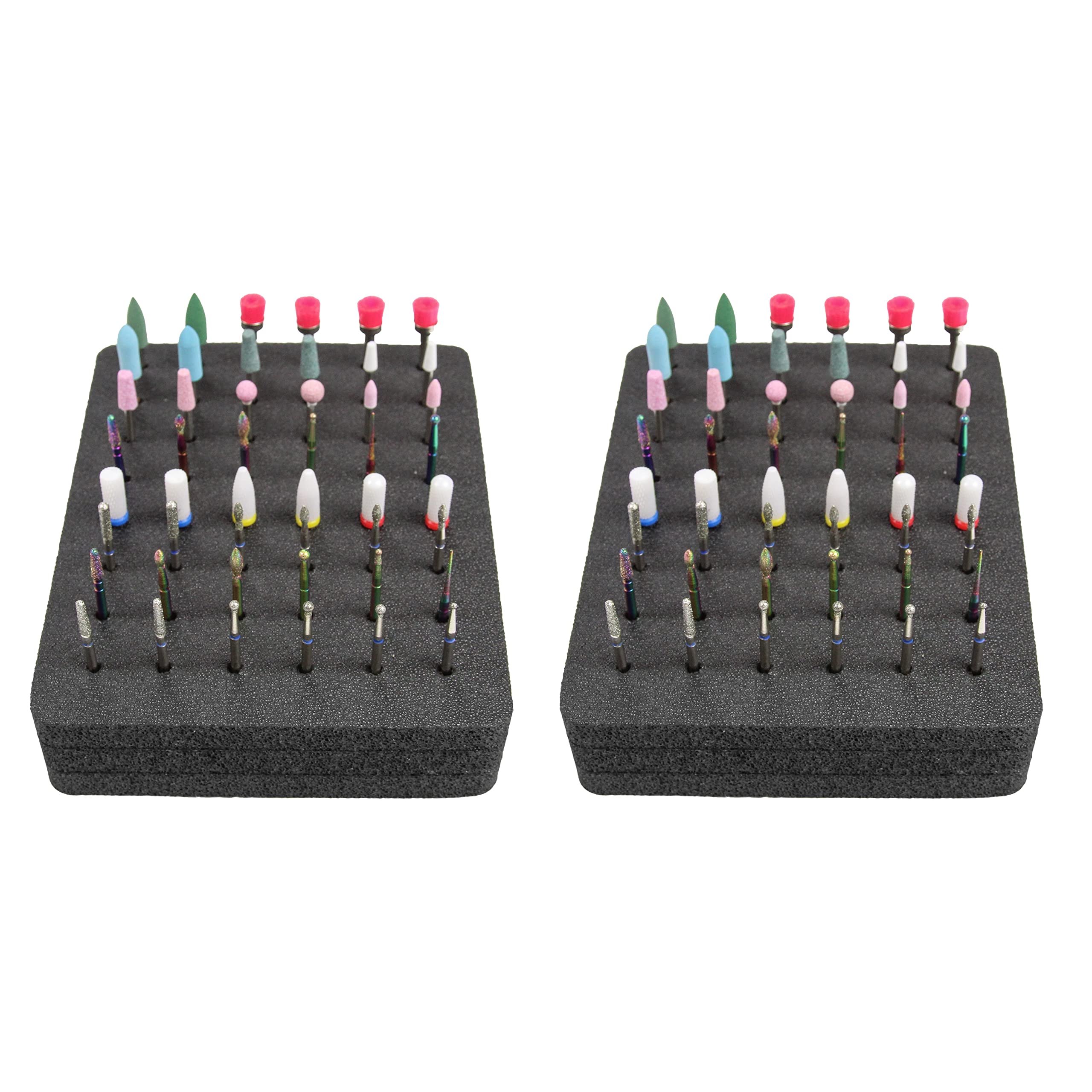 Polar Whale 2 Nail Drill Bit Holders Organizer Stand Durable Black Foam Washable Waterproof Storage Container Tray for Professional or Home Use Bathroom Bedroom Vanity Salon Each Holds up to 48 Bits