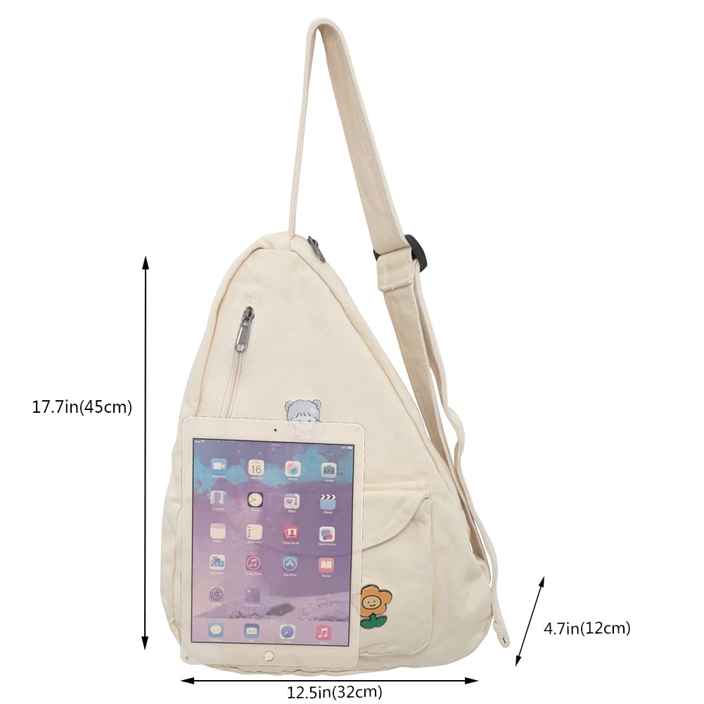 PRAGARI Sling Bag for Women Crossbody Backpack Shoulder Chest Bag Daypack Small White Travel Canvas Casual Hiking Outdoor