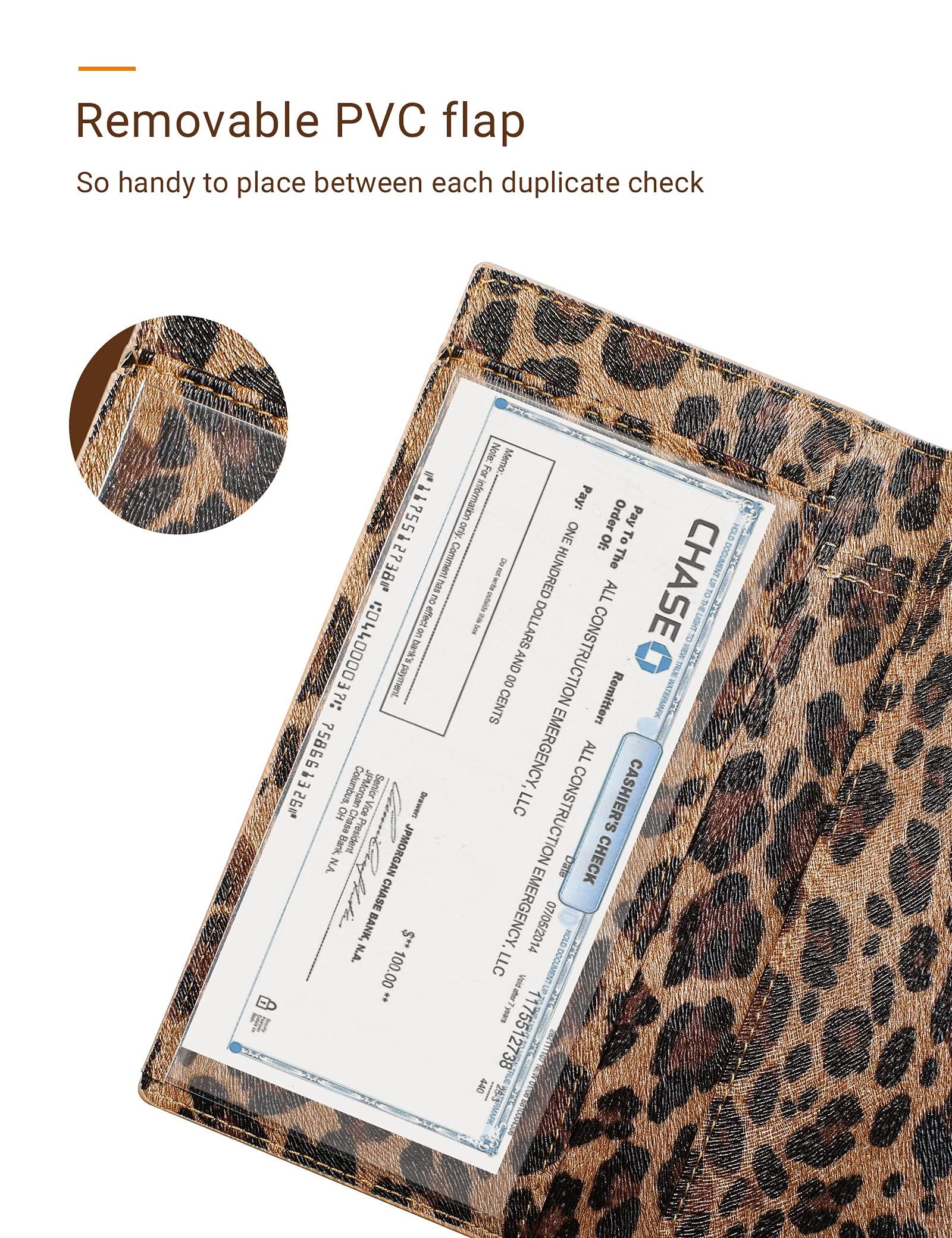 Zreal Checkbook Cover for Men & Women, Premium Vegan Leather Checkbook Holder Slim Wallets for Top & Side Tear Duplicate Checks with RFID Blocking (Dark Leopard)