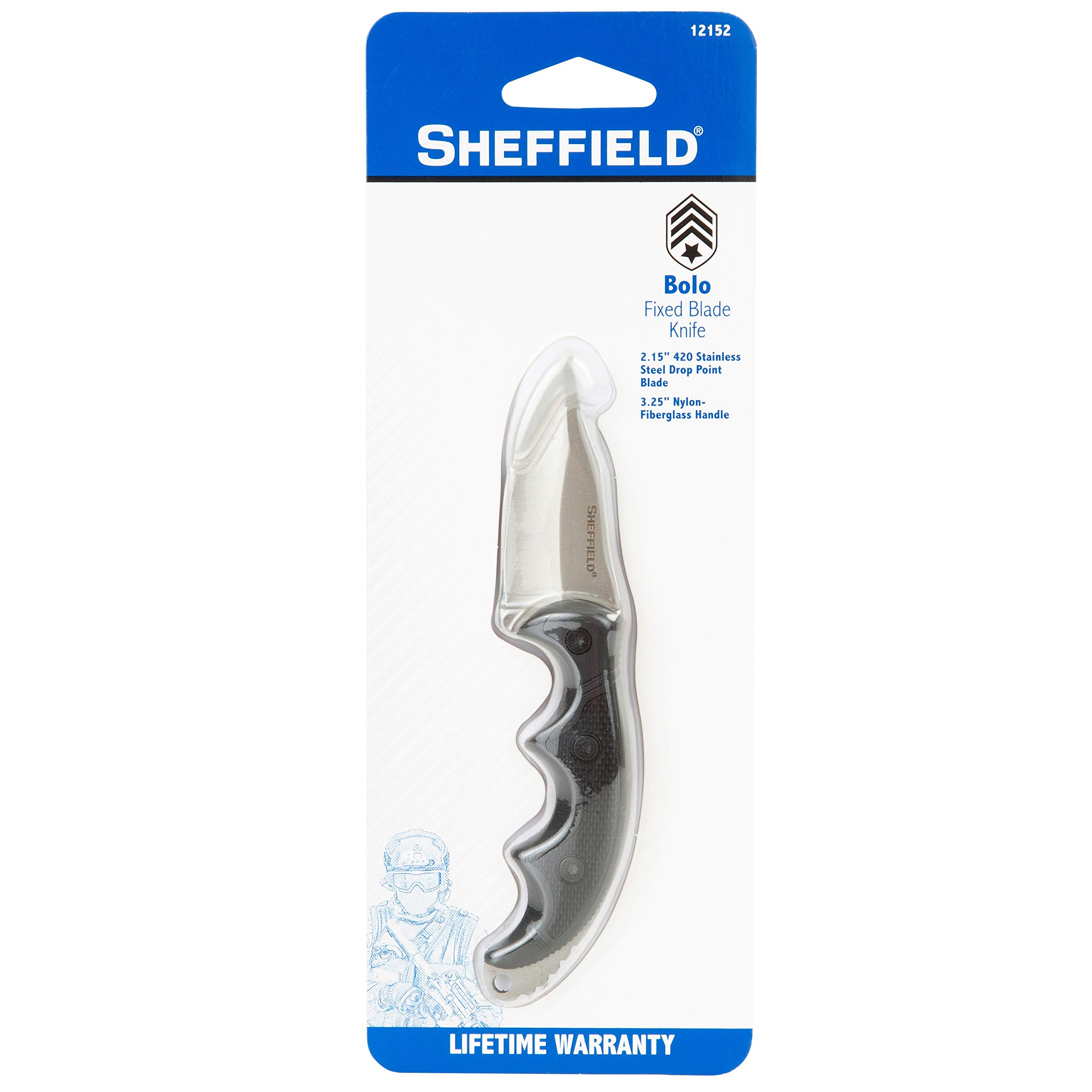 Sheffield 12152 Bolo 2.15 Inch Drop Point Fixed Blade Knife, Lightweight Neck Knife, Fixed Blade Knife Tactical, Fixed Blade Knife EDC