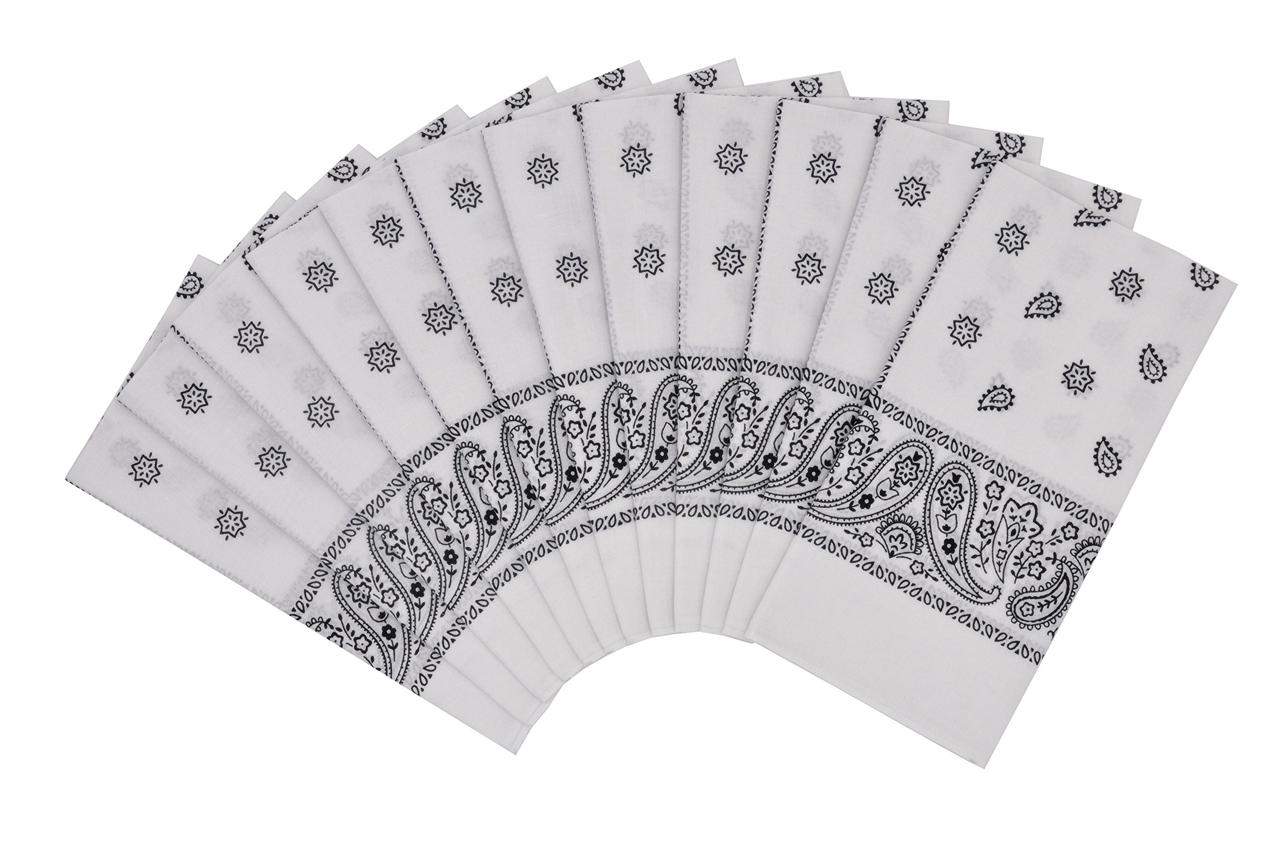 Vamqor 12pcs Bandana for women and men 100% Cotton Custom Fashion Paisley Design Multifunctional Outdoor Square Handkerchief(White)