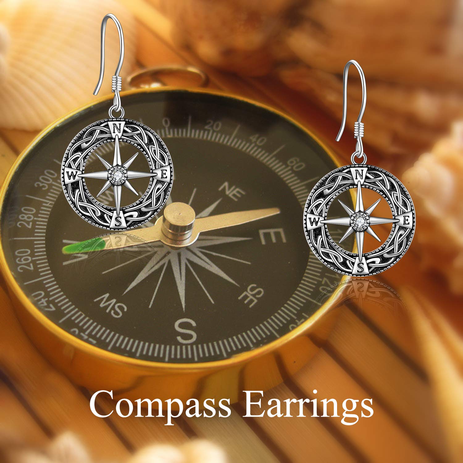 Sterling Silver Compass Earrings Celtic knot Compass dangle Drop Earrings Jewelry for Women