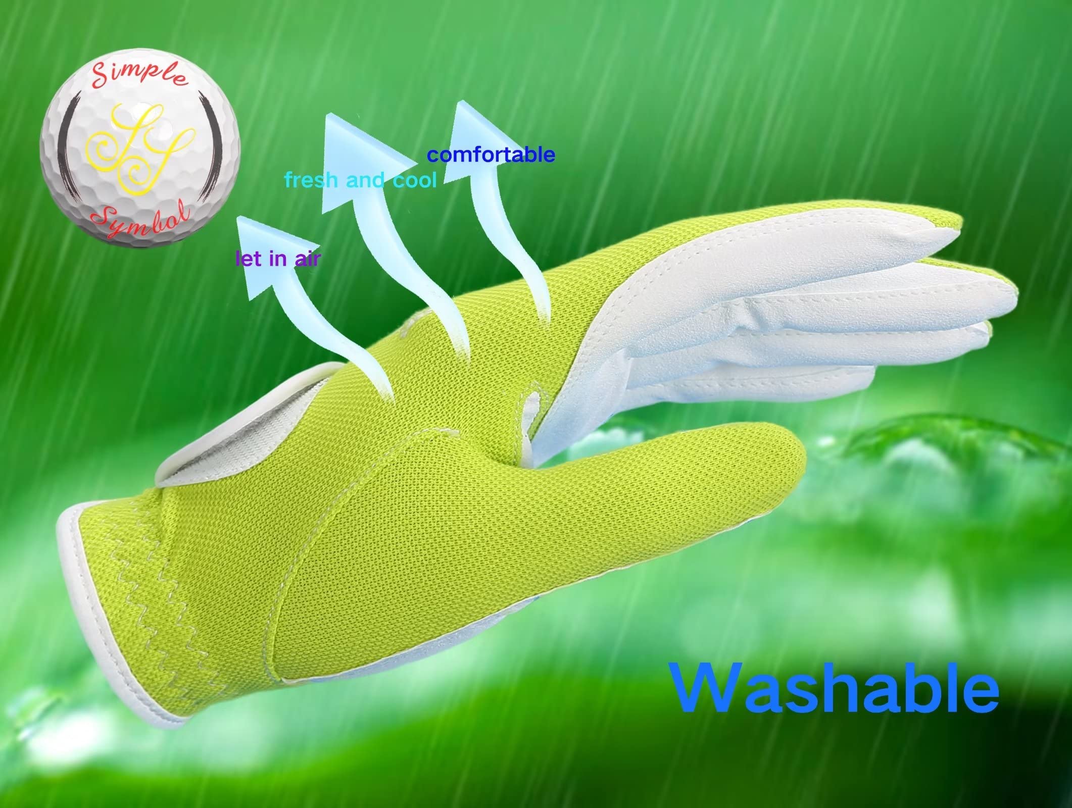 SIMPLE SYMBOL Women's RainGrip Golf Glove Two Pack,Hot Wet Weather Comfort,(Two Left Hands Or Two Right Hands Or One Pair) Four Colors to Choose from Pink/Purple/White/Green(Green,S,Right)