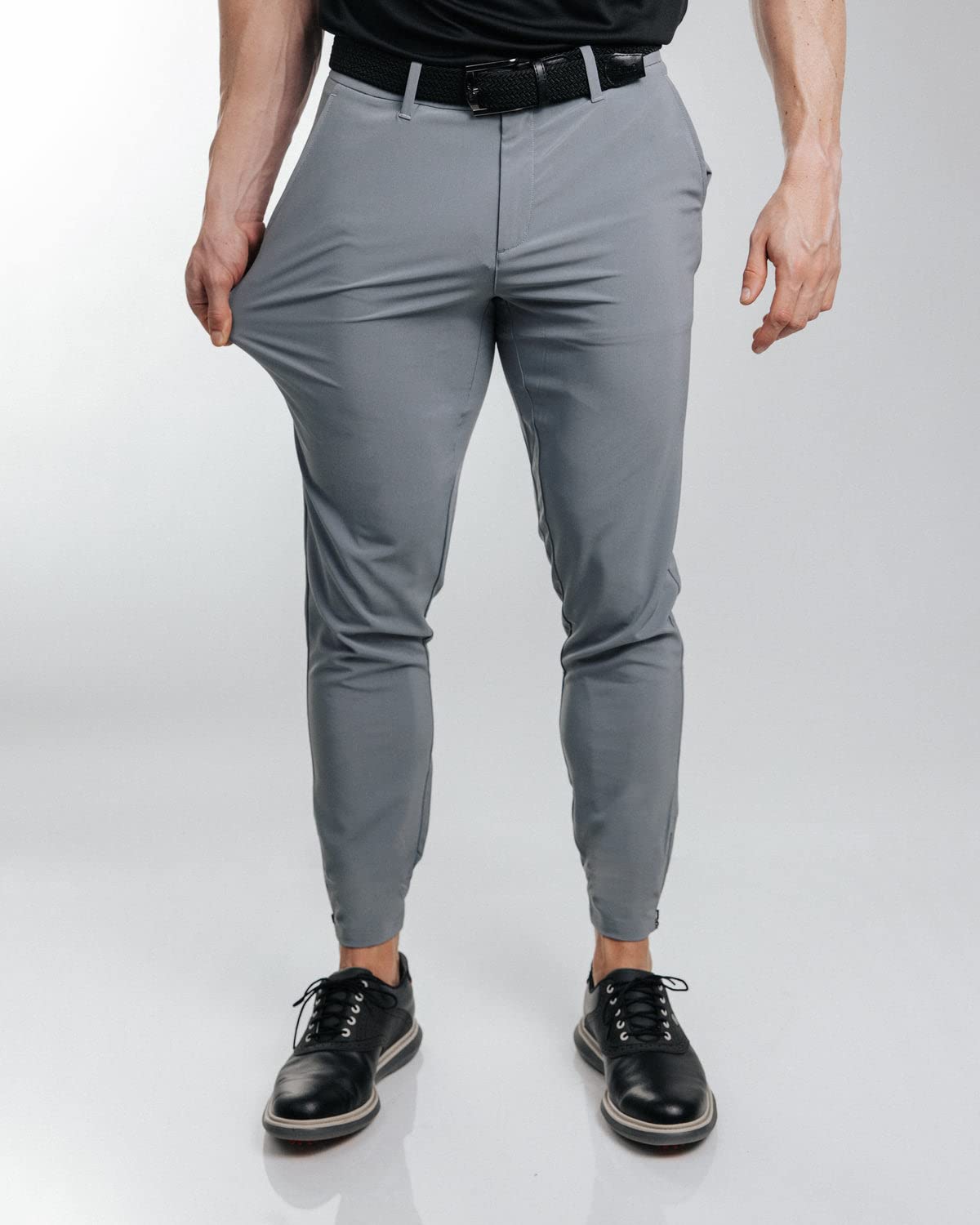 Primo Golf Jogger, Lightweight Four-Way Stretch Golf Pant, 4 Pockets, Inner Gel Waistband, Elastic Zipper Ankles, Light Gray, 30 Regular