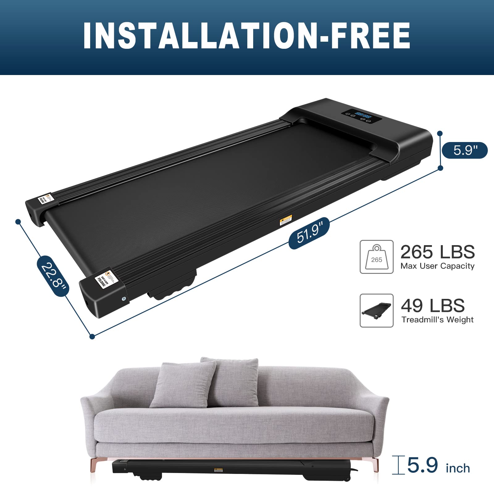 Walking Pad 2 in 1 Under Desk Treadmill, Walking Treadmill with Remote Control for Home/Office, Installation-Free Electric Walking Jogging Machine with LED Display