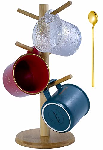 TREES & BREEZE Mug Holder, Coffee Cup Holder for Counter, Mug Tree, Wooden Mug Stand