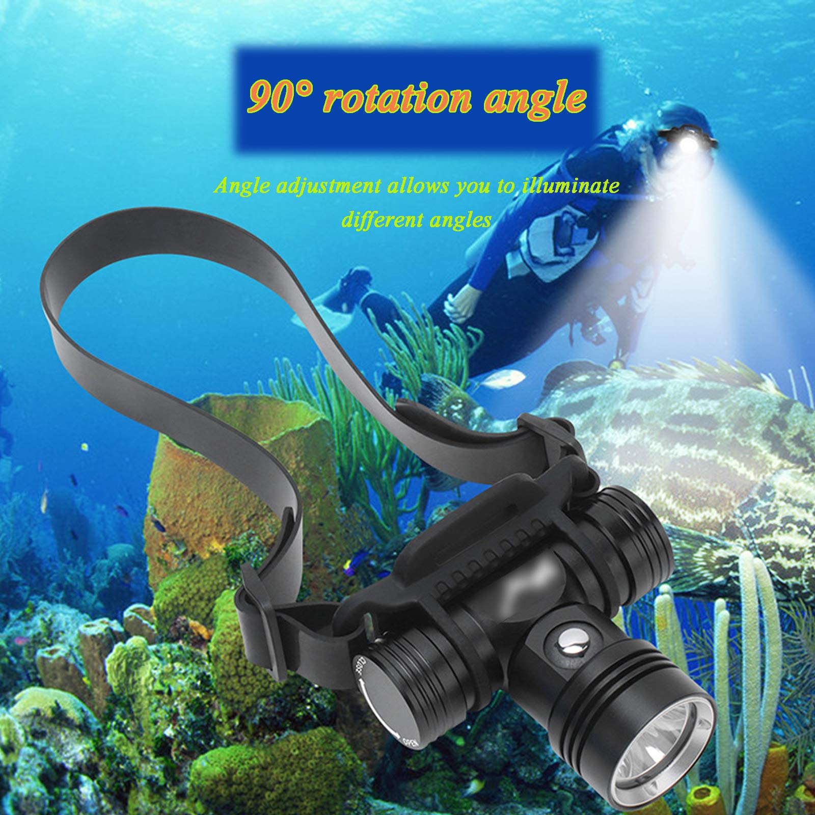 TWW Diving Headlight, Led Outdoor Strong Light Aluminum Alloy Head-Mounted Flashlight, Power Indicator Fishing Light