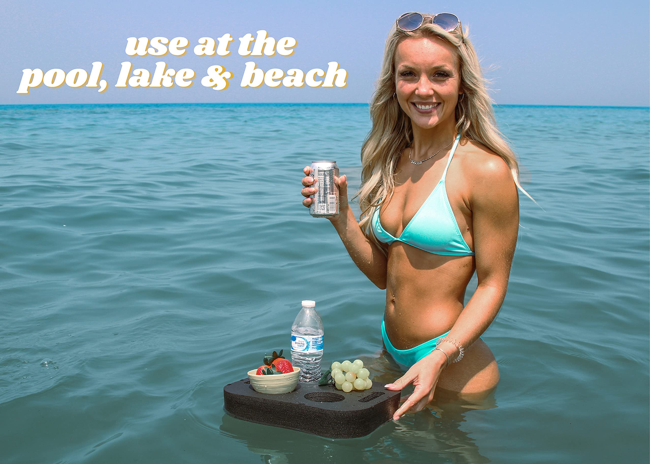 Polar Whale Drink Holder Floating Refreshment Tray for Pool or Beach Party Float Lounge Durable Black Foam 6 Compartment UV Resistant 12 x 10 Inches with Cup Holders
