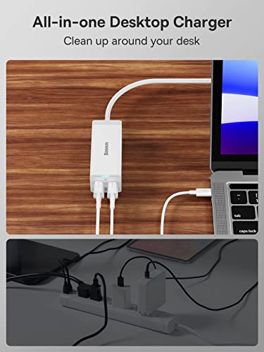 USB Power Strip Baseus PowerCombo 65W USB C Wall Charger with 2 Outlets & 3 Fast Charging Ports, USB C Charger Desktop USB Charging Station Multiple Compatible with MacBook Laptop iPhone Samsung iPad