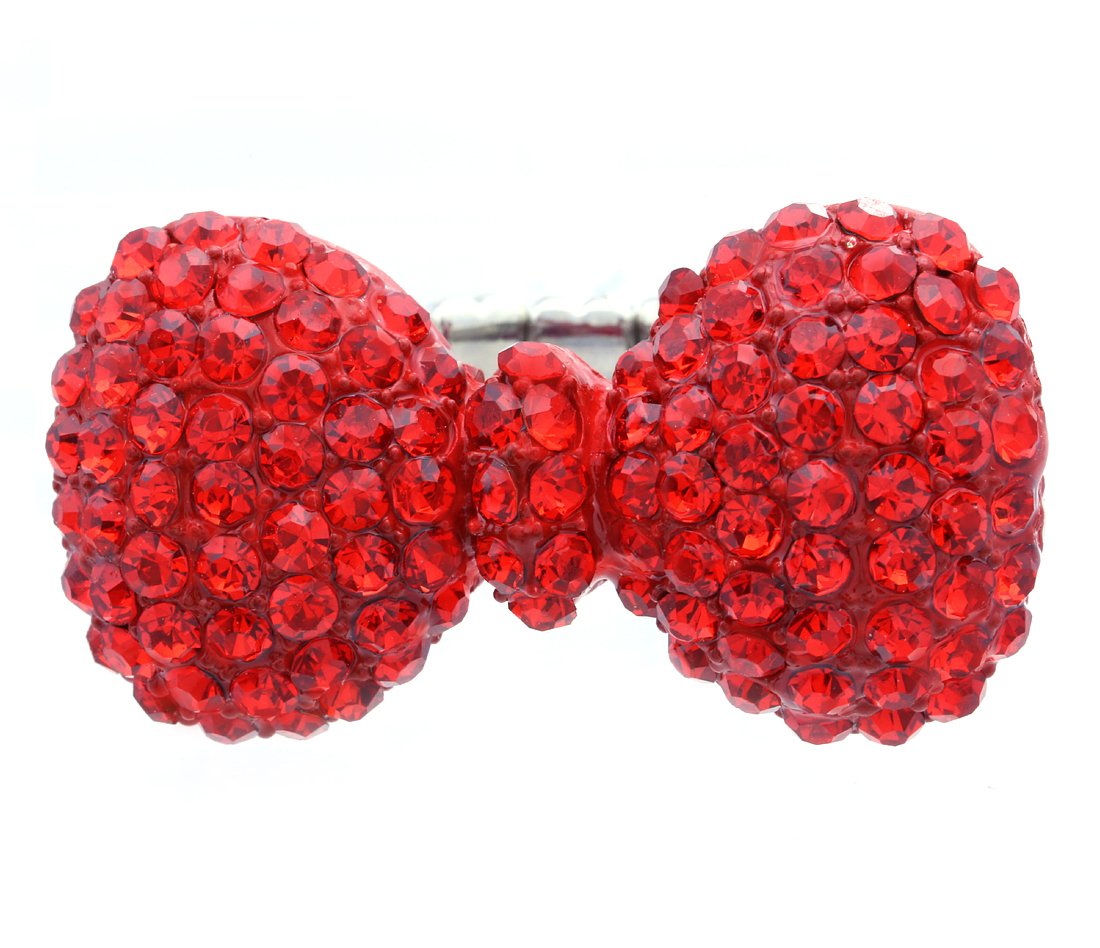 Red Rhinestone Ribbon Bowtie Party Cocktail Ring Adjustable Stretch Band Valentine's Day Jewelry