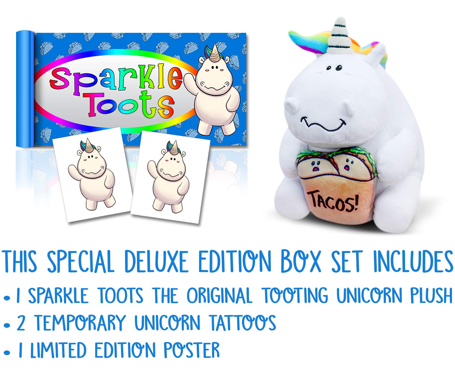 SPARKLE TOOTS - The Original Tooting Unicorn Plush - Special Deluxe Edition Box Set - Unique Gag Gift, Funny for All Ages
