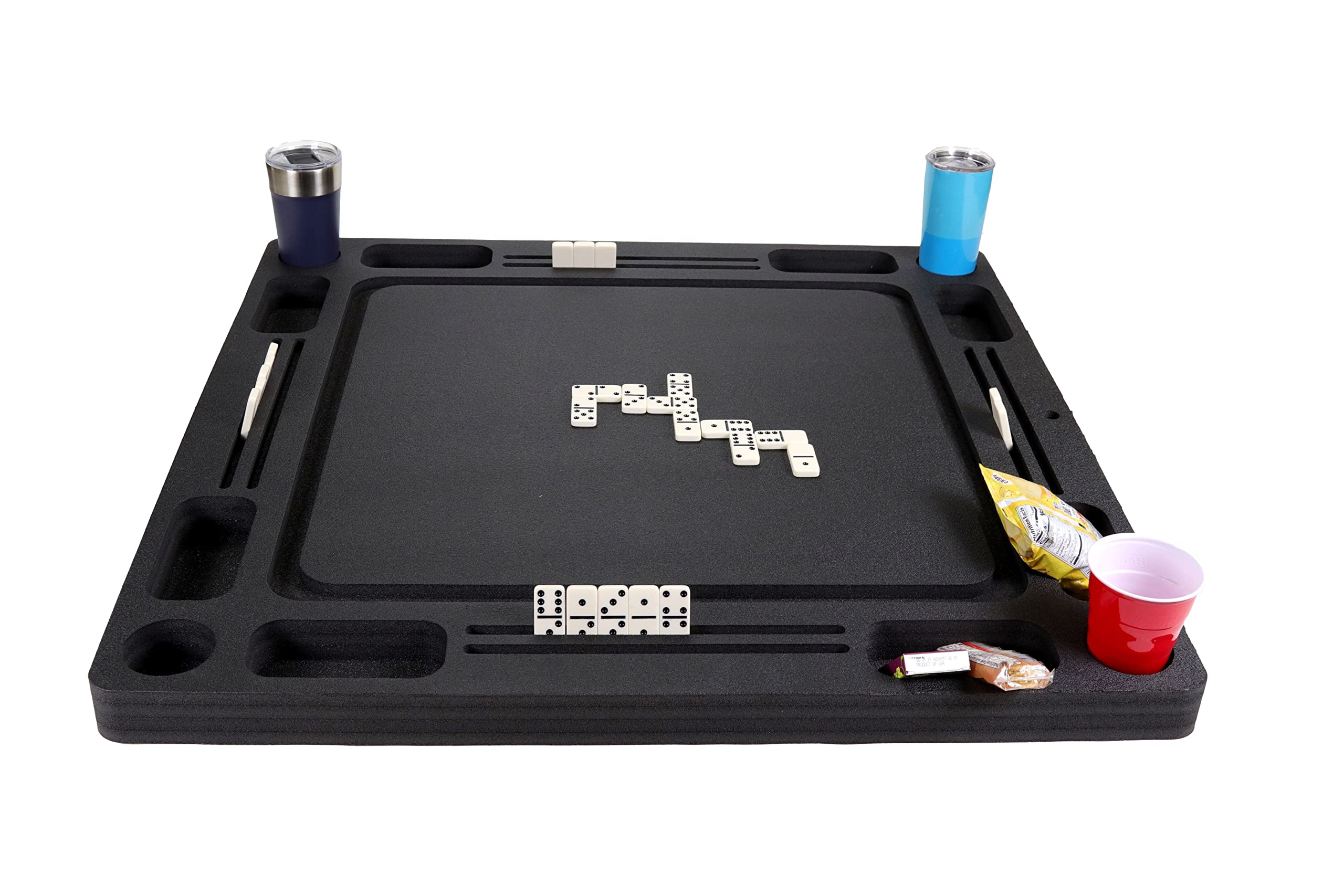 Polar Whale Large Floating Dominoes Table Deluxe Tray for Pool or Beach Party Game Float Lounge Durable Black Foam 3 Feet Wide with Drink Holders and Domino Slots