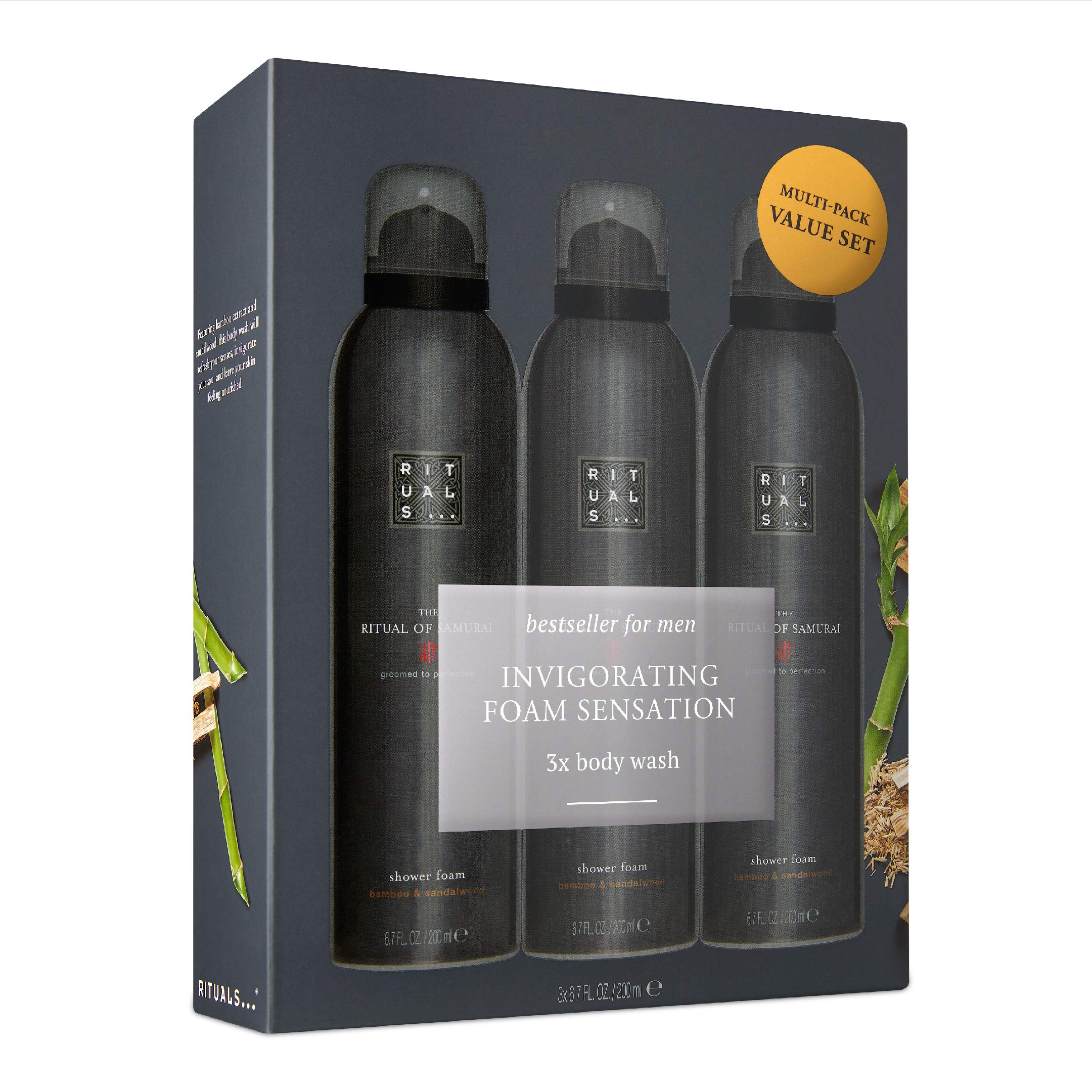 RITUALS The Ritual of Samurai Classic Foaming Shower Gel, Mens Body Wash - Set of 3