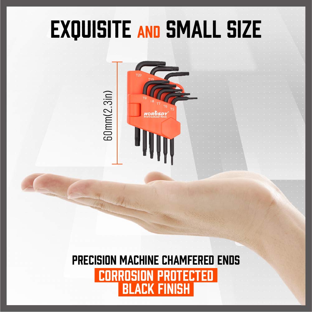 SEDY 8-Piece Mini Torx L Key Set, Tamperproof Torx Star Allen Wrench, T5, T6, T7, T8, T9, T10, T15, T20, Cr-V