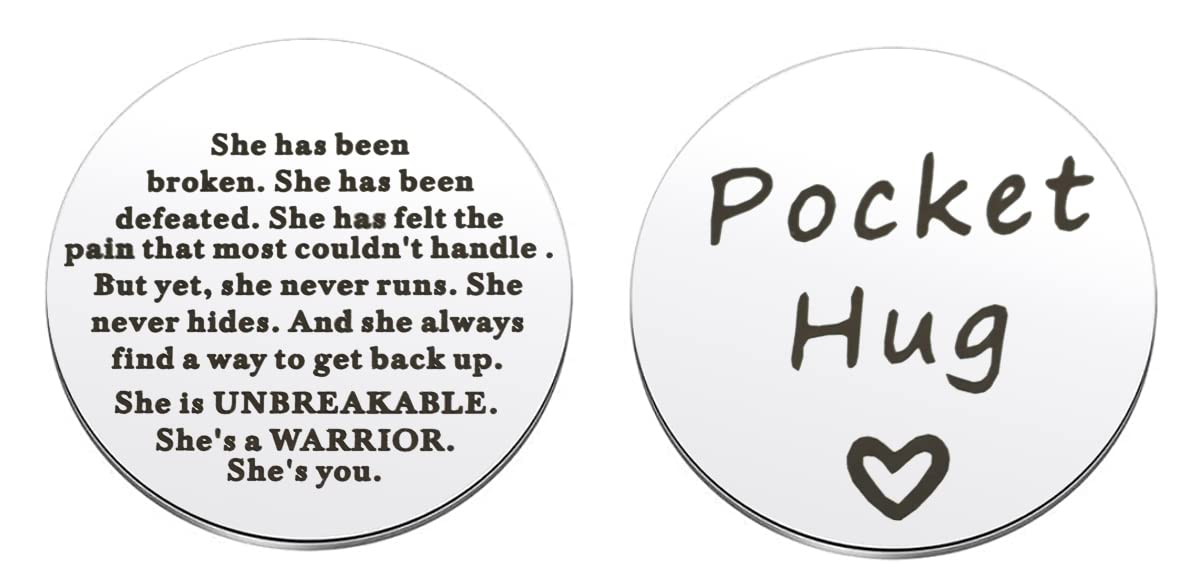 Warrior Pocket Hug token Survivor Keychain Motivational Quote Keychain Strength Gift (She's a WARRIOR. She's you.)