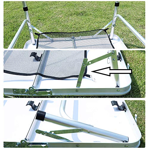 PSKOOK Folding Camping Table Picnic Table Perfect Size for Travel BBQ Beach Portable Lightweight Aluminum Folding Table (White w/Net&Pole, 70 * 50 * 64 cm)