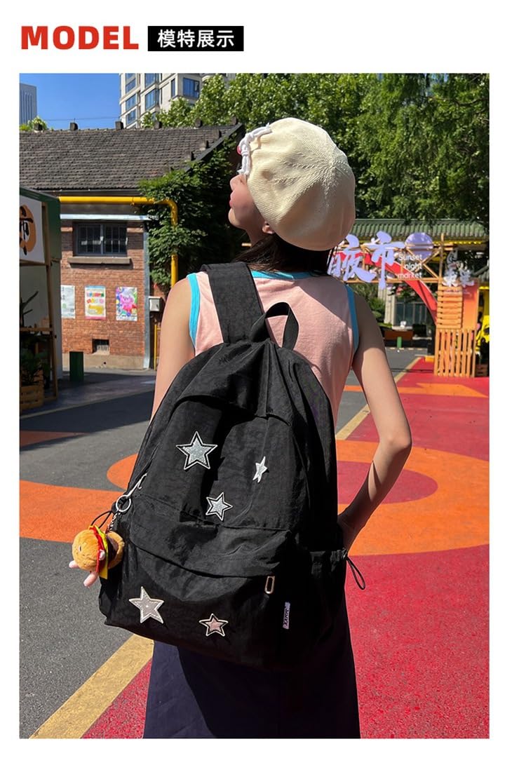 ZHSteveG Cute Backpack Star Large Capacity Kawaii Aesthetic Backpack Cute Mochilas Daypacks (black)