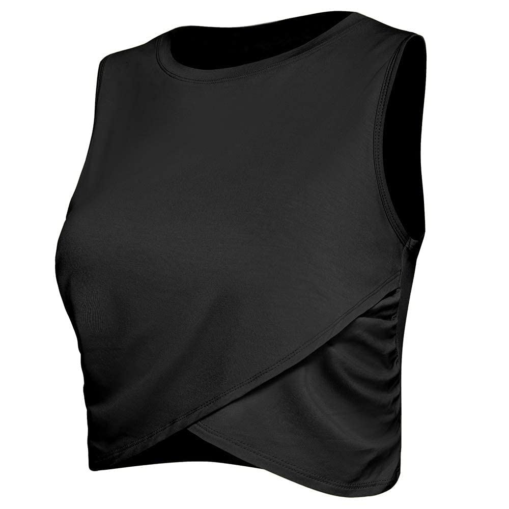 Sanutch Workout Fitness Casual Basic Crop Tops Athletic Gym Crop Tops Cropped Tank Tops for Women Black M