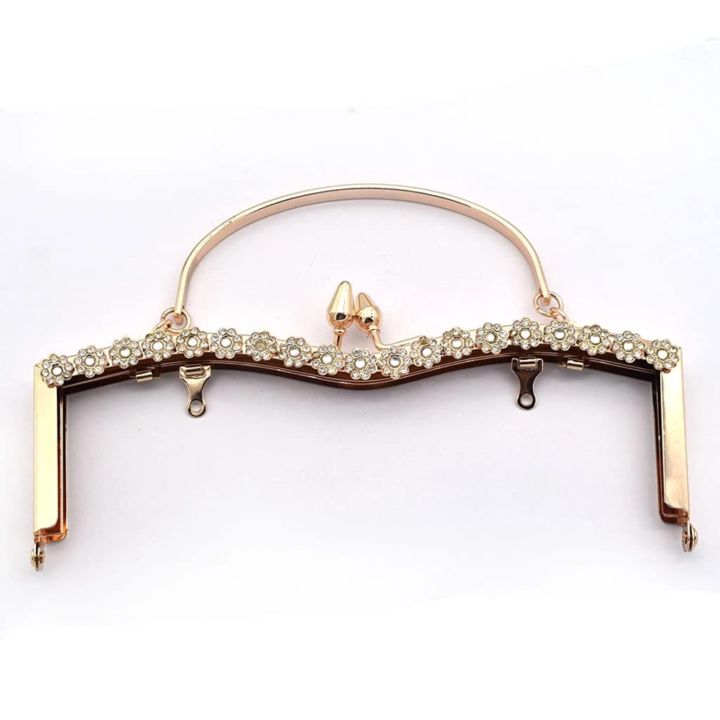 ZLXDP Metal Lock Frame with Rhinestones Purse Handle Clutch Leather Bag Handle Handbag Accessories