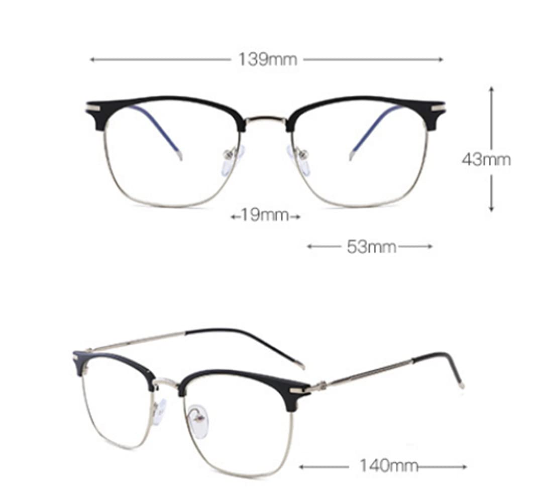 Shiratori Vintage Retro Half Frame Horn Rimmed Optics 43mm Clear Lens Glasses Silver