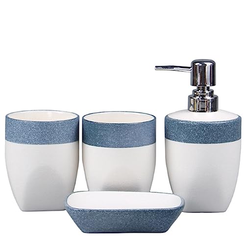 STOBAZA 1set Bathroom Four Piece Set Liquid Containers Compose Containers Portable Bath Liquid Pump Dispenser Bath Tray Bathroom Bath Accessories Soap Toothbrush Lotion Ceramics