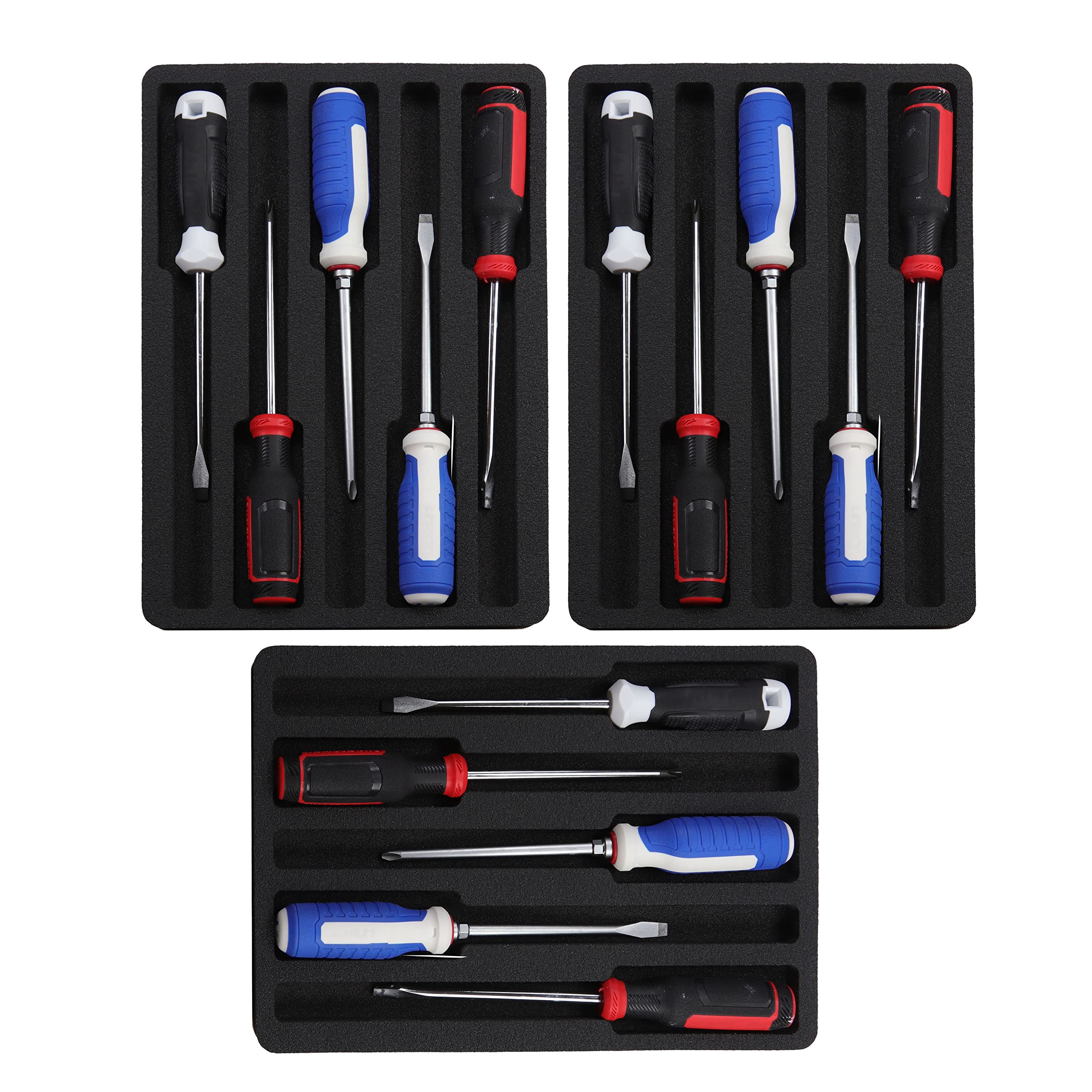 Polar Whale Tool Drawer Organizer 3-Piece Screwdriver Insert Set Black Durable Foam Holds Many Tools 15 x 10 Inch Trays Fits Craftsman Husky Kobalt Milwaukee Many Others