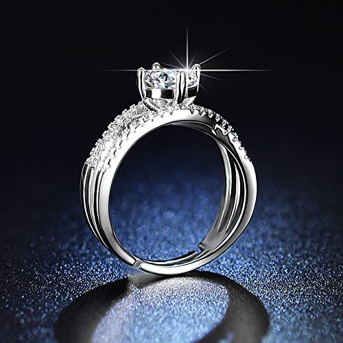 Velamnia Statement Ring for Women Adjustable White Cubic Zirconia Engagement Wedding Band Rings Eternity Ring #6-10# (White)
