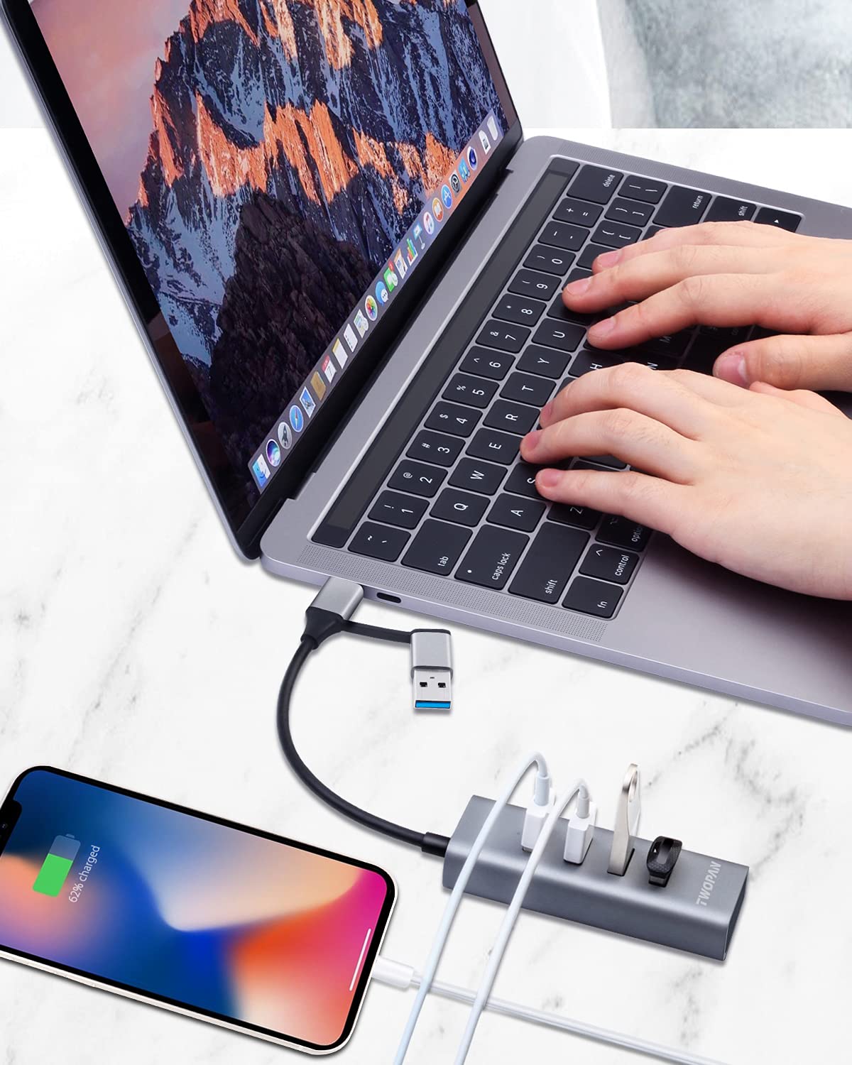 TWOPAN USB 3.0 Hub, Ultra Slim 4 Port USB Data Hub Splitter for Laptop, MacBook Pro/Air, iMac, iPad Pro, Chromebook, XPS, iPhone 15, Galaxy S23, USB Flash Drives, Keyboard, Mouse, Mobile HDD