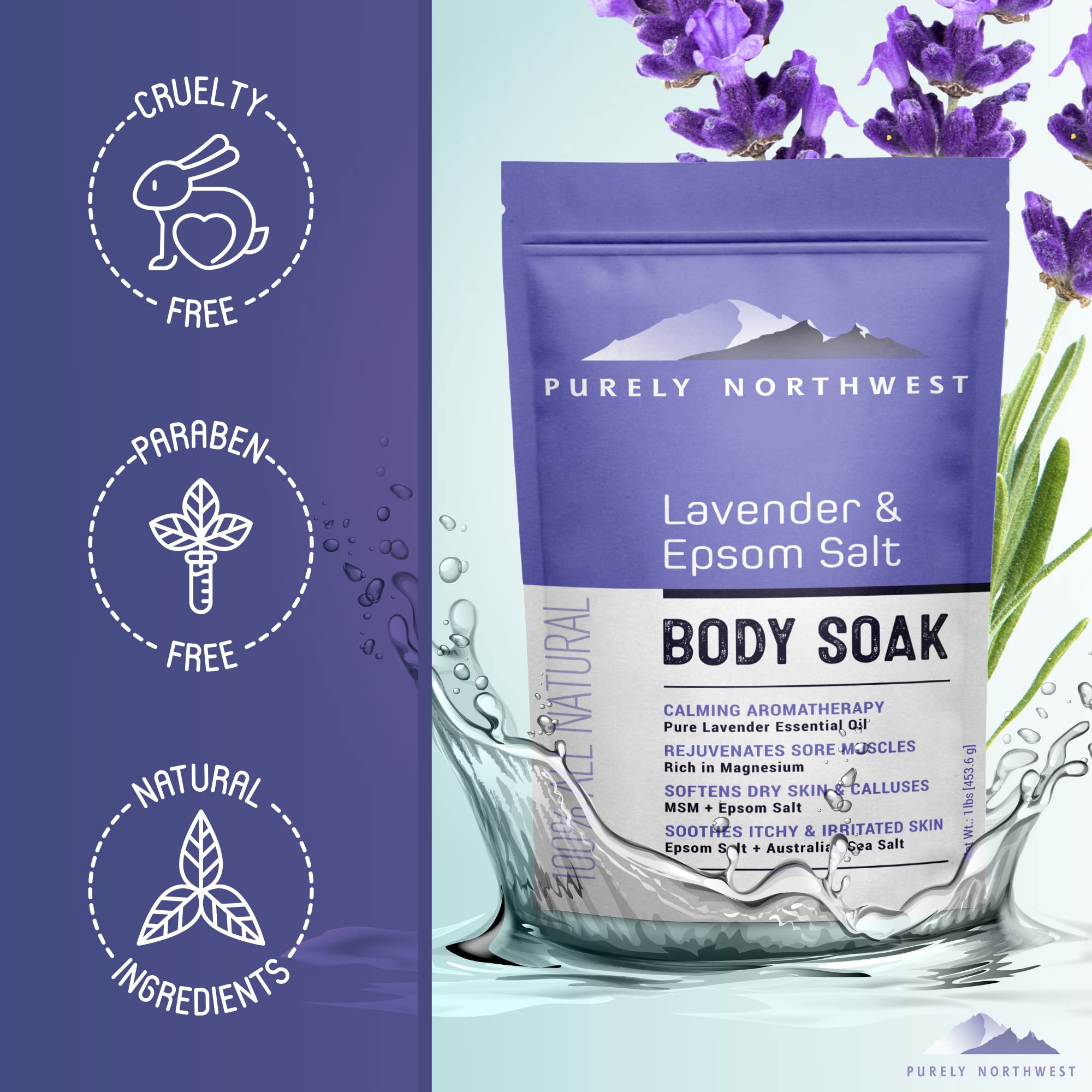 Premium Lavender, MSM & Epsom Salt Body Soak-Aromatherapy which Promotes a Good Night Sleep-Soothes Tense, Sore & Overworked Muscles-Excellent as a Foot Soak! 1LB