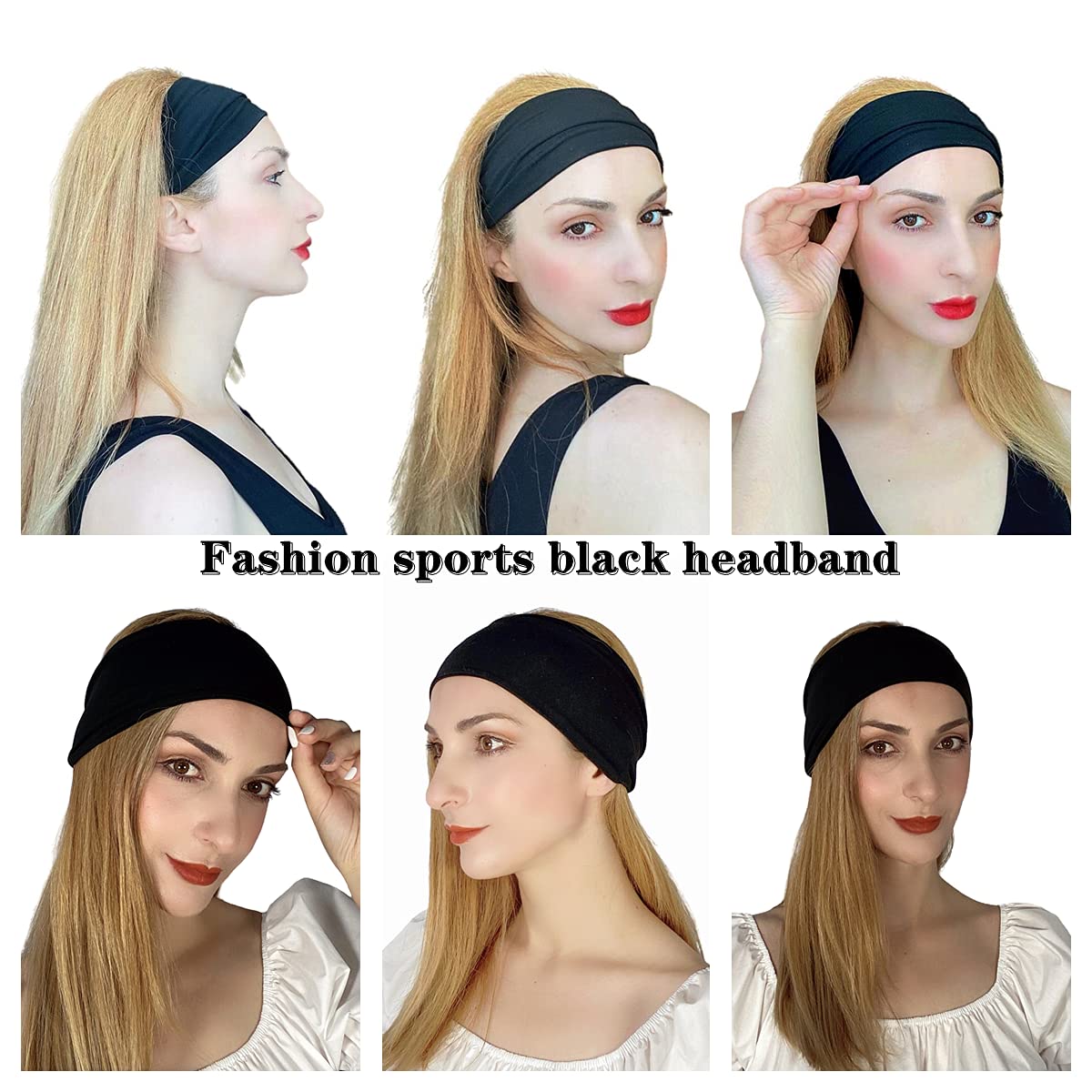 Sport Headbands for Men and Women Sweatband Headbands for Yoga,Running,Basketball Wocking Out and Performance Stretch & Moisture (Black - 5 Pack)
