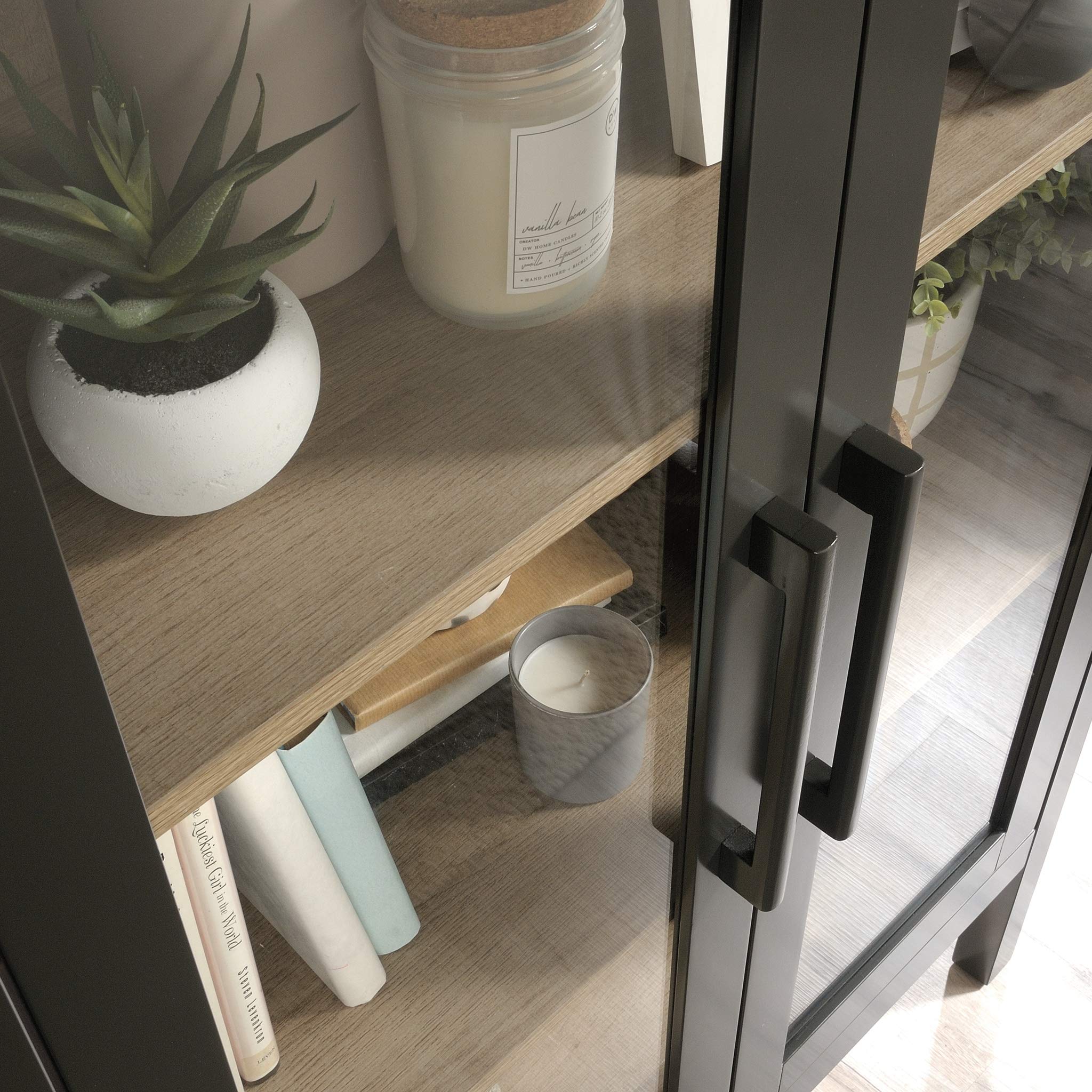 Sauder Anda Norr Display Pantry cabinets, L: 31.77" x W: 16.02" x H: 50.2", Sky Oak finish