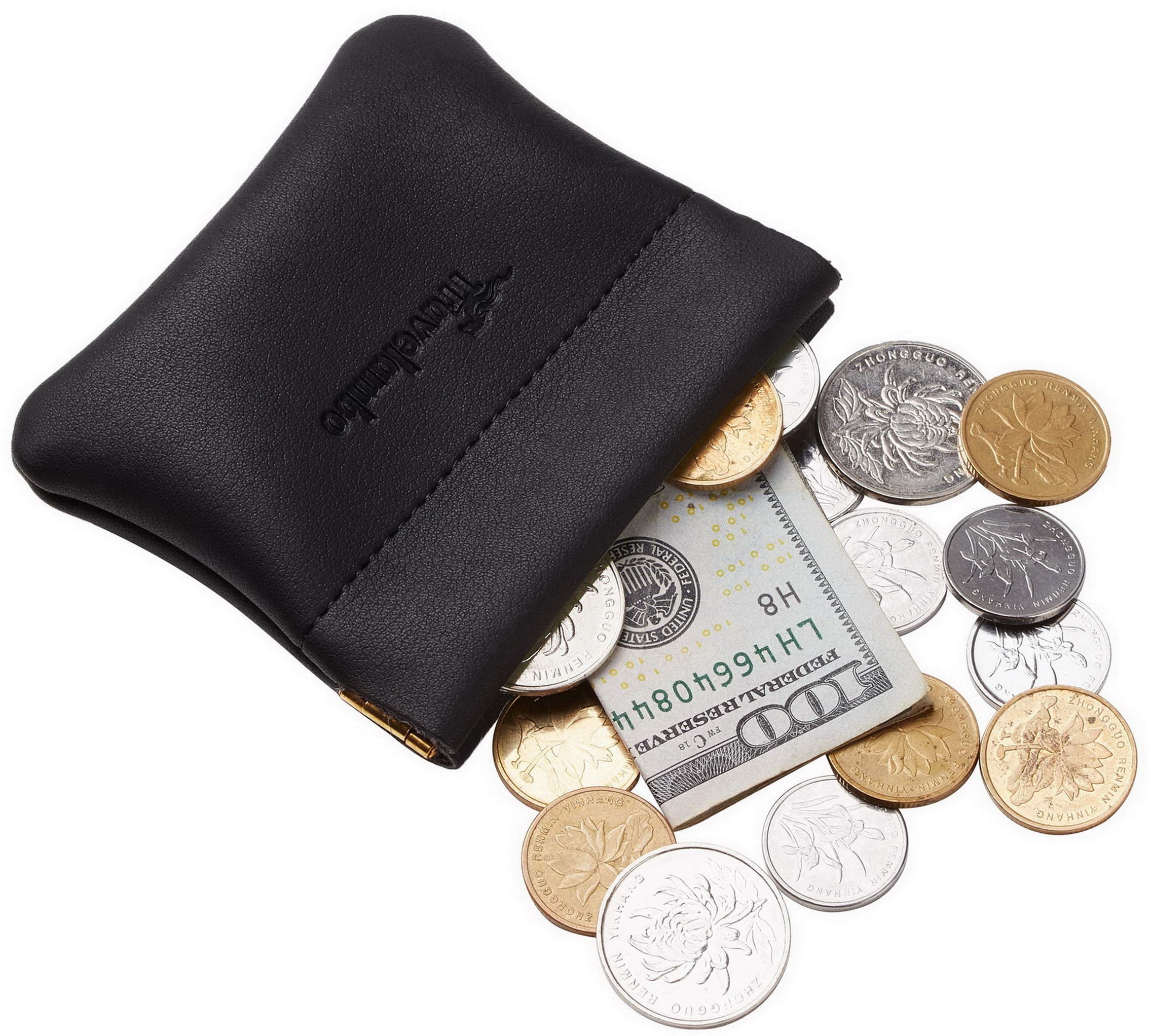 Travelambo Leather Squeeze Coin Purse Pouch Change Holder For Men & Women 2 pcs set (Blue)