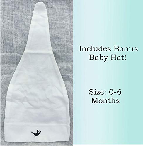 Under His Wings Muslin Swaddle & Bonus Baby Hat with Scripture Quote (Psalm 91) - 100% Organic Unbleached Cotton - Swaddle/Blanket is a Unique Shower & Baptism Gift -