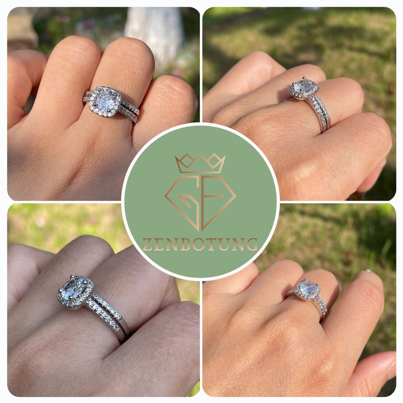 ZENBOTUNG 1.5 Carat Wedding Engagement Bridal Ring Sets for Women White Gold AAAAA Cz Eternity Rings Round Size 6