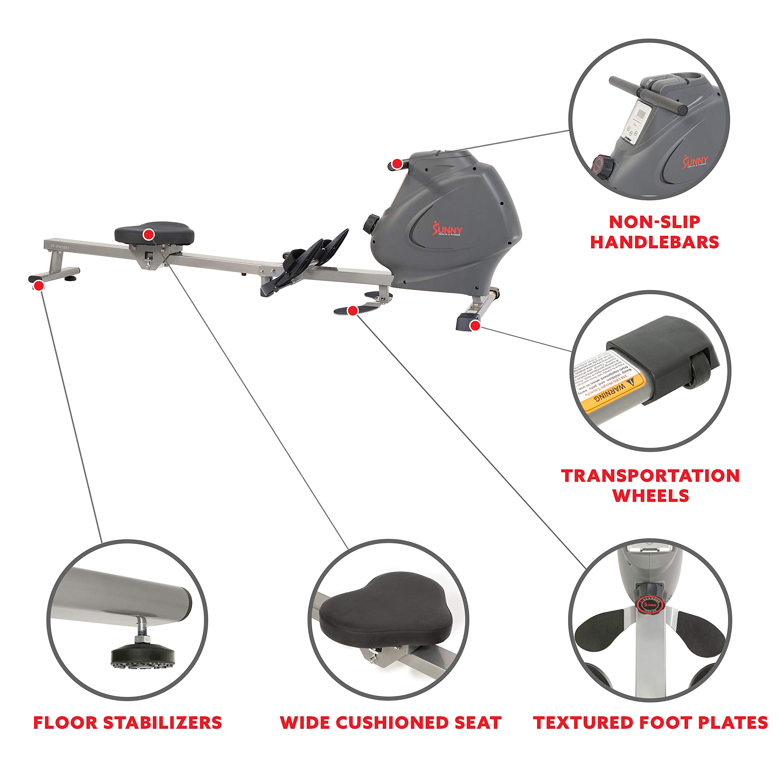 Sunny Health & Fitness Multifunction Premium Magnetic Indoor Rowing Machine - SF-RW5941