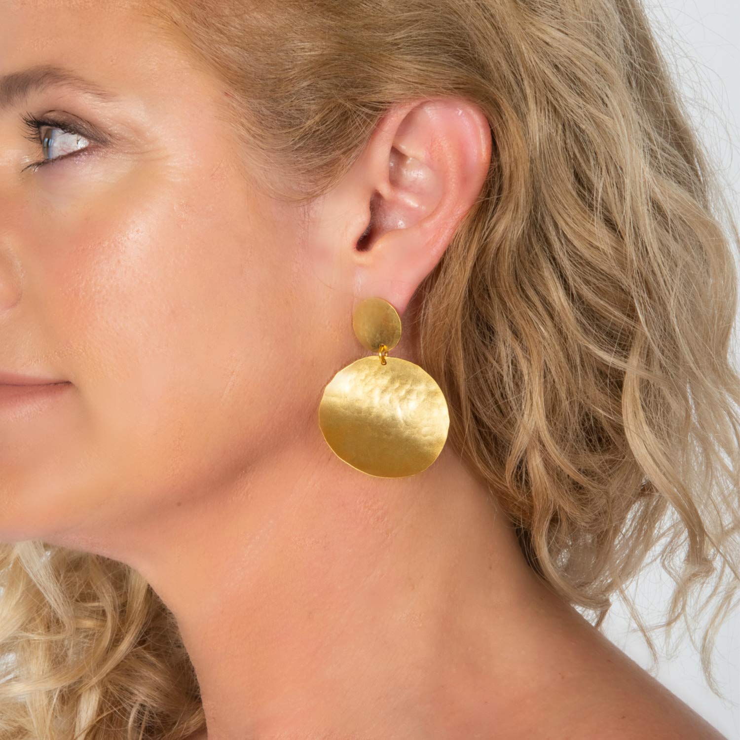 Studio L."Olivia" 24K Gold Plated Textured Flat Disc Earrings, 2"