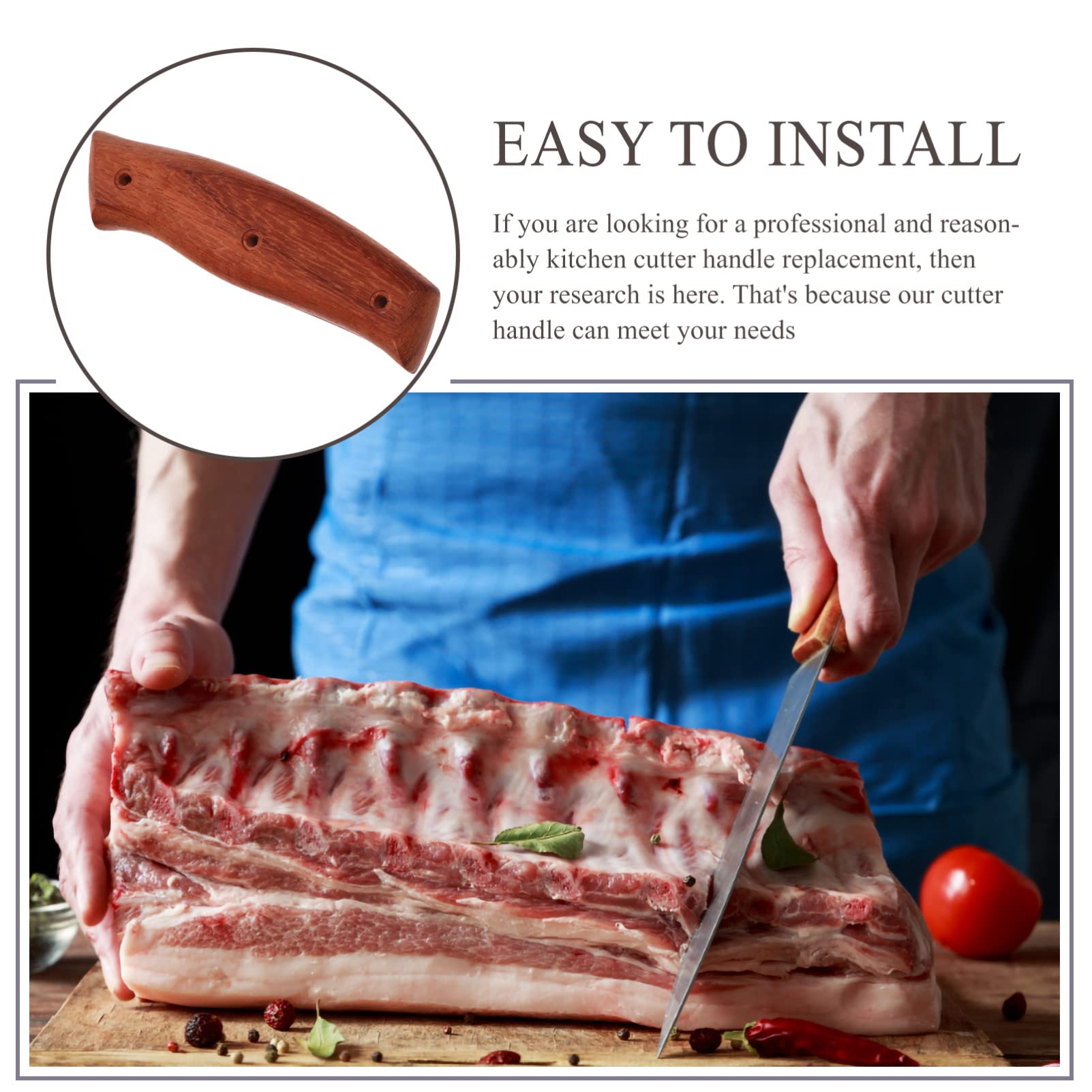 Zerodeko Kitchen Knife Replacement Handle Wooden Knife Repair Handle Cutter Grip Handle Knife Replacement Accessories Parts with Nuts for Home Dark Red
