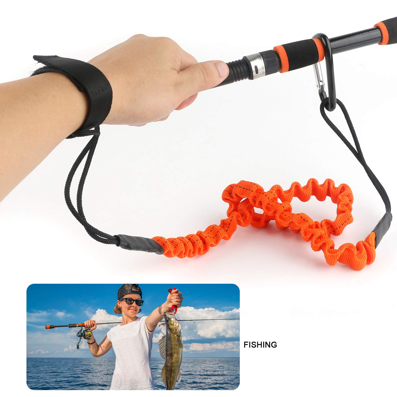 Stretchable Kayak Paddle Leash, 2 Pack Coiled Paddle Strap Tether with D-Shape Carabiner Tool Lanyard Bungee Leash Cord for Kayaking Canoe Surfboard Paddles Fishing Poles Rods