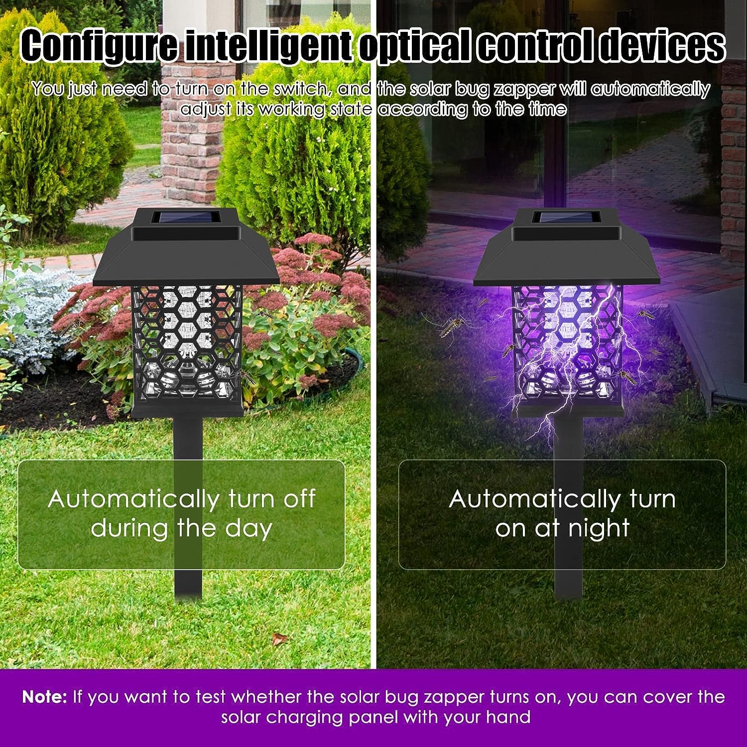Solar Bug Zapper Intelligent Solar Garden Lights Waterproof Outdoor Mosquito Zapper for Mosquito Fly Bug Gnat Insect - Mosquito Killer & Lighting - 2 in 1 Bug Repellent for Patio Yard Garden, 2 Pack